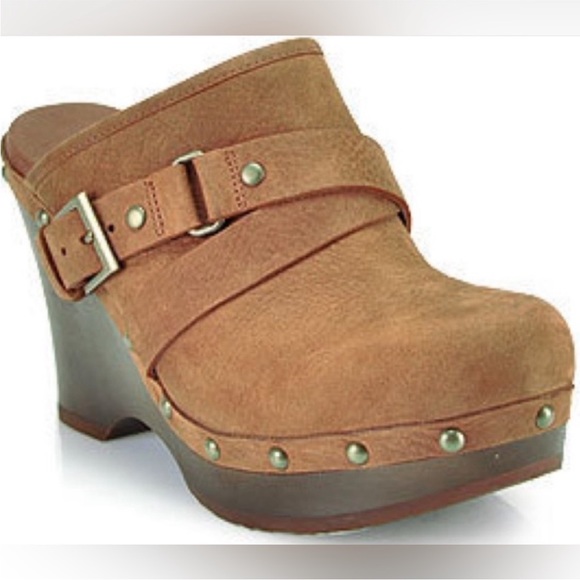 UGG | Shoes | Ugg Natalee Tan Wedge Nubuck Leather Clog | Poshmark